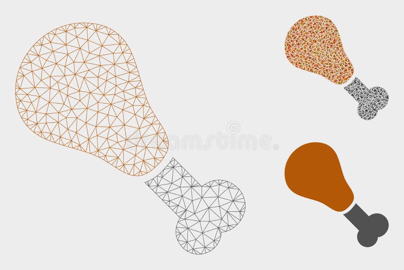 Fried Chicken Leg Vector Mesh 2D Model and Triangle Mosaic Icon Stock ...