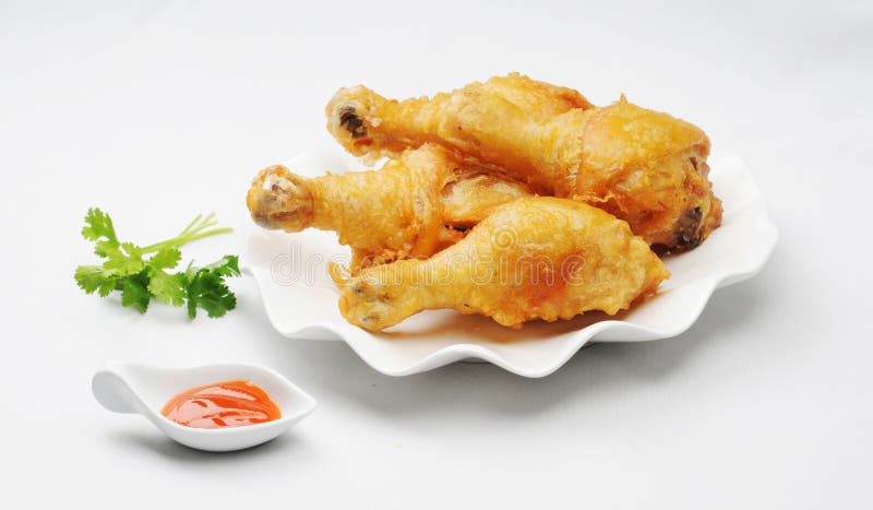 Fried Chicken Legs with Chilli Sauce Stock Photo - Image of lunch ...