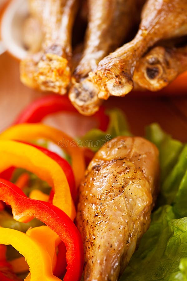 Fried Chicken Legs with Vegetables Stock Photo - Image of delicious ...