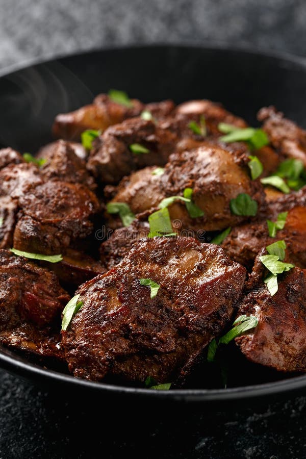 Fried Chicken Liver, Poultry Meat Food with Herbs Stock Image - Image ...