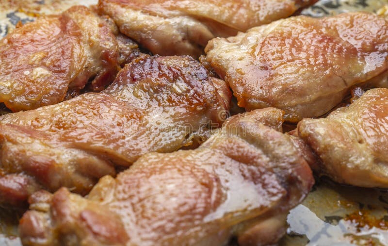 Fried Chicken Meat with Appetizing Skin in Oil Stock Photo - Image of ...