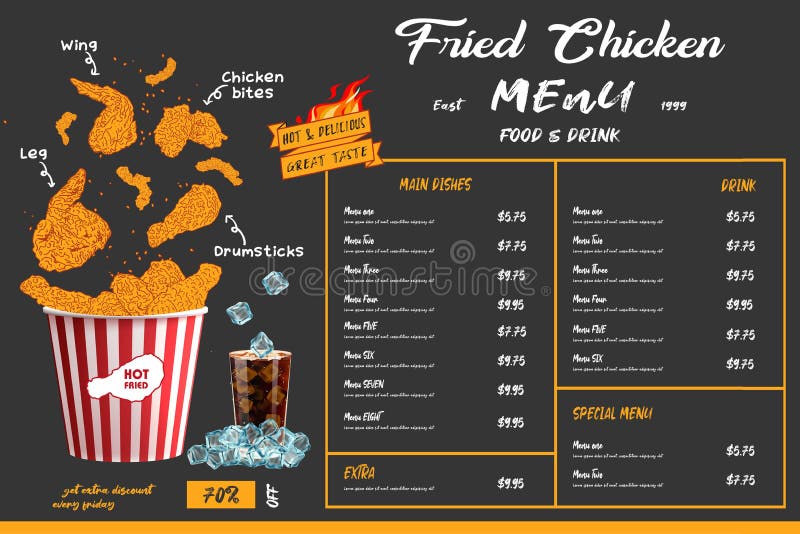 Fried Chicken Meat.Fast Food Menu Design. Stock Vector - Illustration ...