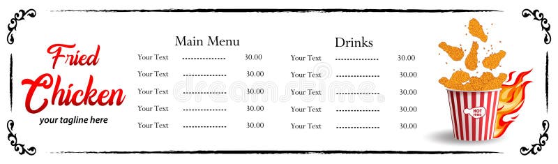 Fried Chicken Meat.Fast Food Menu Design. Stock Vector - Illustration ...