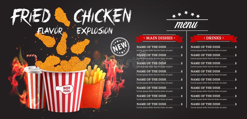 Fried Chicken Meat.Fast Food Menu Design. Stock Vector - Illustration ...