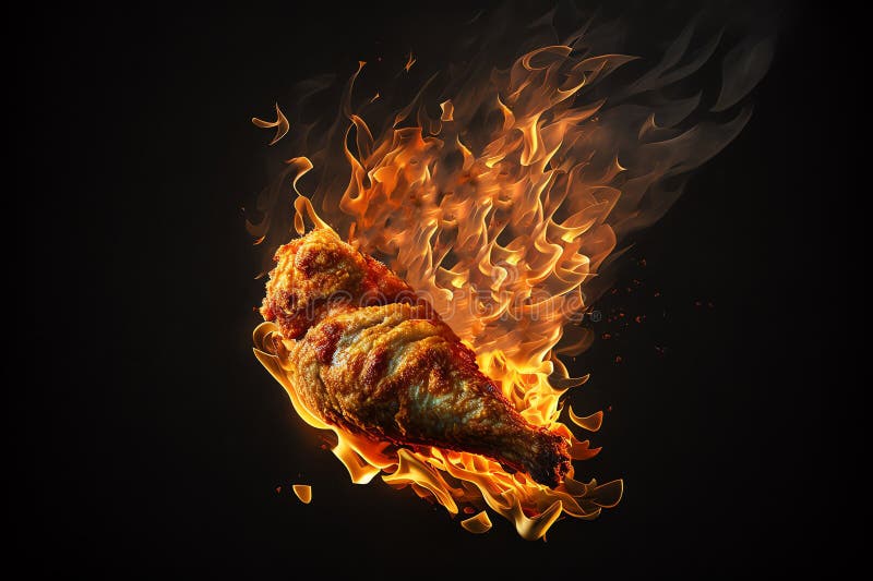 Fried Chicken Meat in Fire. Spicy Chicken. Hot Roasted Chicken Stock ...