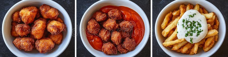 Fried Chicken Nuggets Collage, Different Variations, Vibrant Colors ...