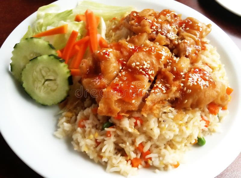 Fried Chicken Over Fried Rice Stock Photo - Image of appetising ...