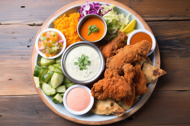 Fried Chicken Party Platter with Various Dips Stock Illustration ...
