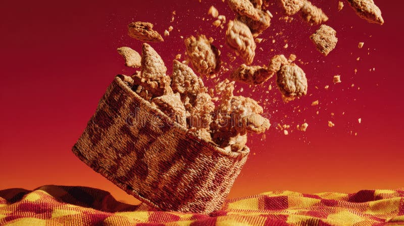 Fried Chicken Pieces Exploding from Woven Basket Stock Illustration ...