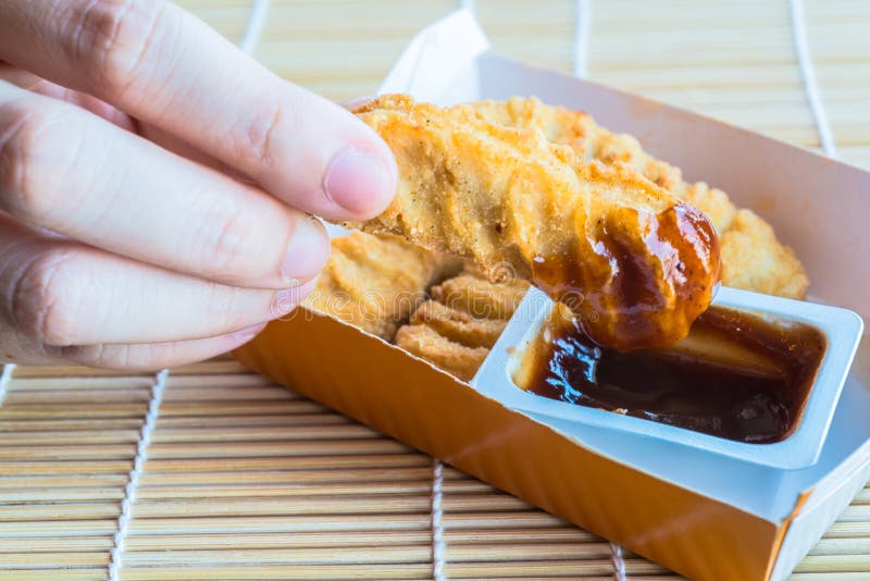 Fried Chicken Pieces with Sauce Stock Image - Image of calories, grease ...