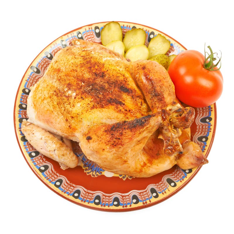 Fried Chicken Plate Pickles White Background Isol Stock Photos - Free ...