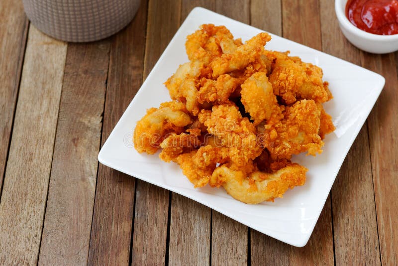 Fried Chicken Pop on White Plate Stock Photo - Image of teenager ...