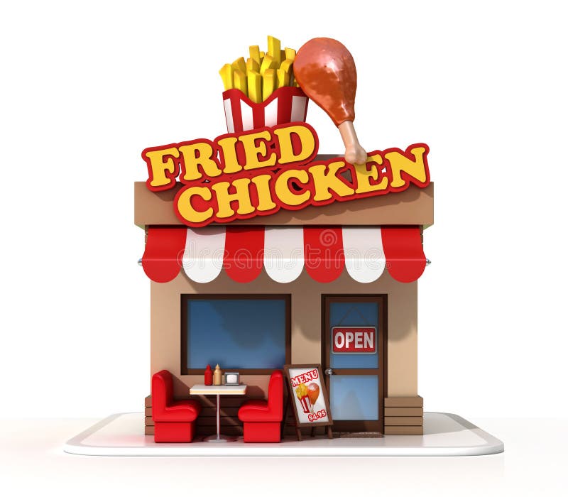 Fried Chicken Restaurant 3d Rendering Stock Illustration - Illustration ...