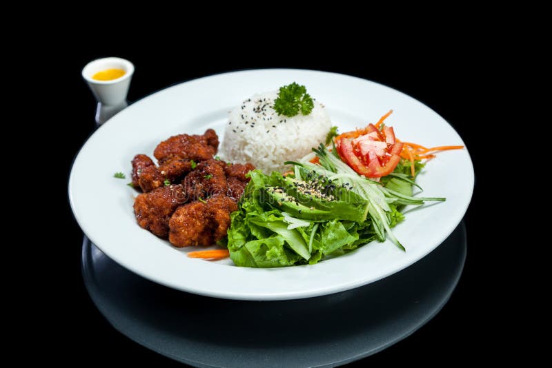 Fried chicken and rice stock image. Image of flavour - 102119373