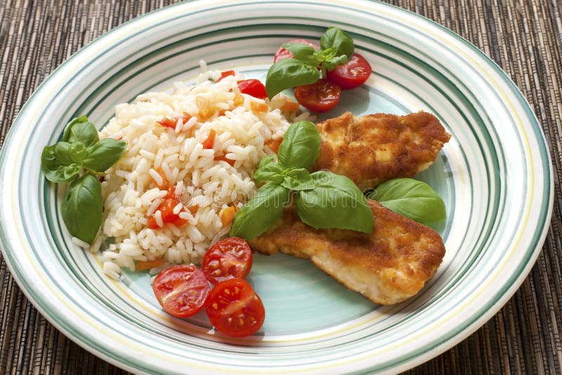 Chicken Steak with Rice and Vegetables Stock Photo - Image of dining ...