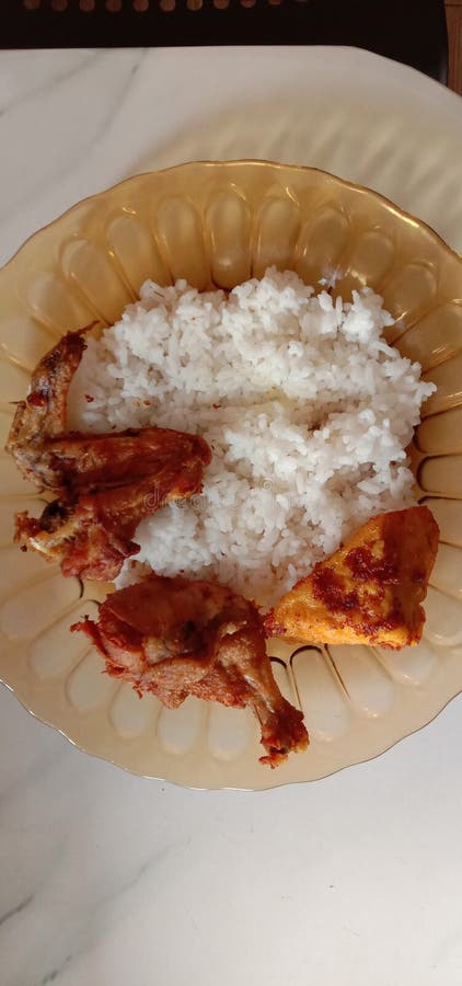 Fried Chicken Rice and Tofu Protein and Carbohydrate Bundle Stock Photo ...
