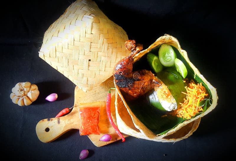 Only Fried Chicken Rice, with a Unique Plate Stock Image - Image of ...