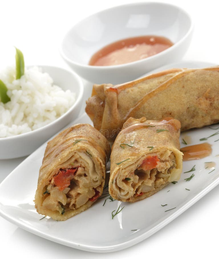 3,113 Chicken Vegetables Spring Rolls Plate Receta Stock Photos - Free ...