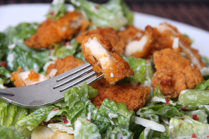 Fried chicken on salad stock photo. Image of cheese, crispy - 32115648