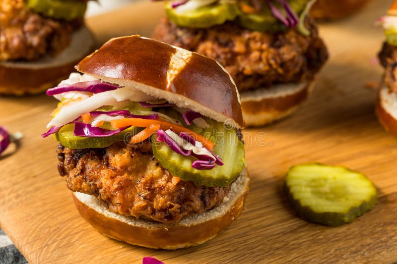 Fried Chicken Sandwich Sliders Stock Image - Image of onion, vegetable ...