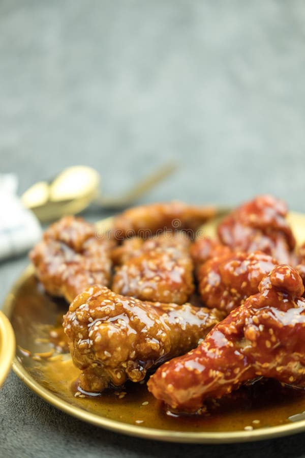 Fried Chicken with Sauce in Korean Style Stock Photo - Image of ...