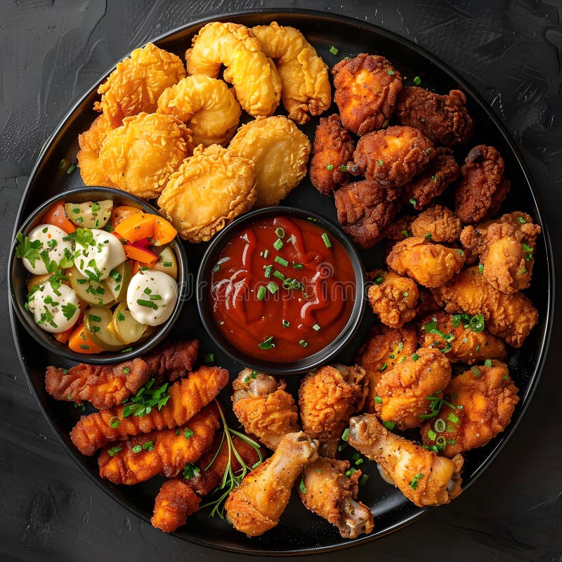 Fried Chicken And Seafood Platter Stock Illustration Illustration Of Comfort Breaded 341304235