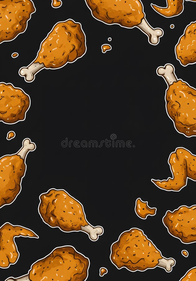 Fried Chicken Seamless Design. Crispy Fried Chicken Frame on Dark ...