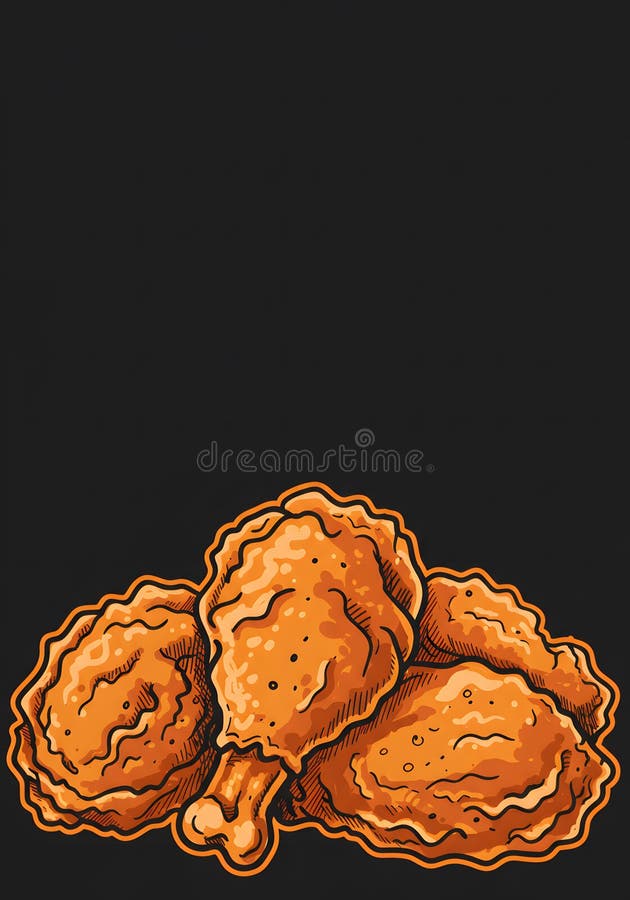 Fried Chicken Seamless Design. Crispy Fried Chicken Frame on Dark ...