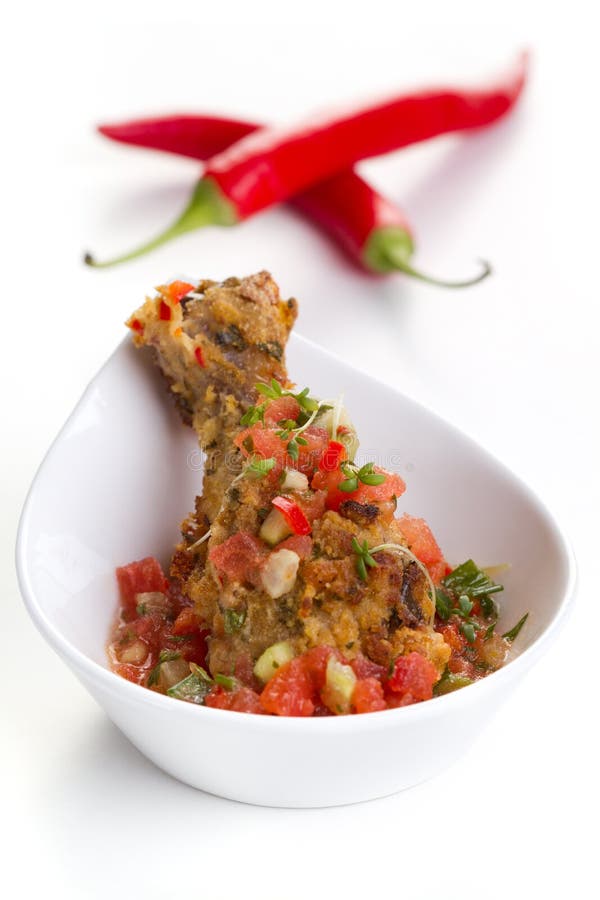 Fried Chicken Shin with Salsa Stock Photo - Image of eating, dinner ...