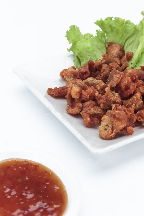 Fried Chicken Skin on White Background Stock Image - Image of calories ...