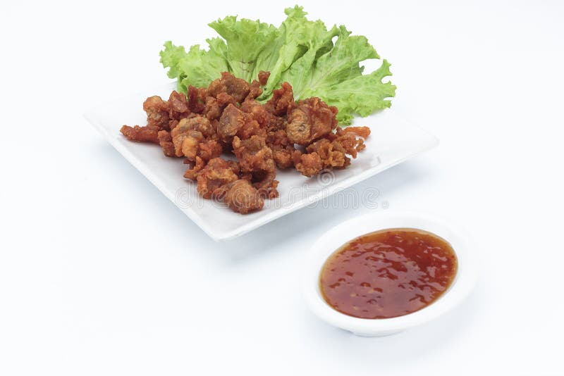 Fried Chicken Skin on White Background Stock Photo - Image of snack ...