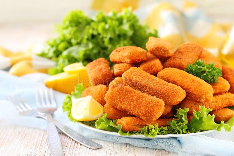 Fried Chicken Sticks Nuggets on Table Stock Photo - Image of chicken ...