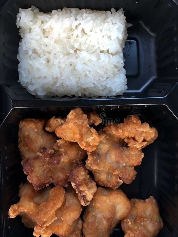 Fried Chicken and Sticky Rice Stock Photo - Image of spicy, delicious ...