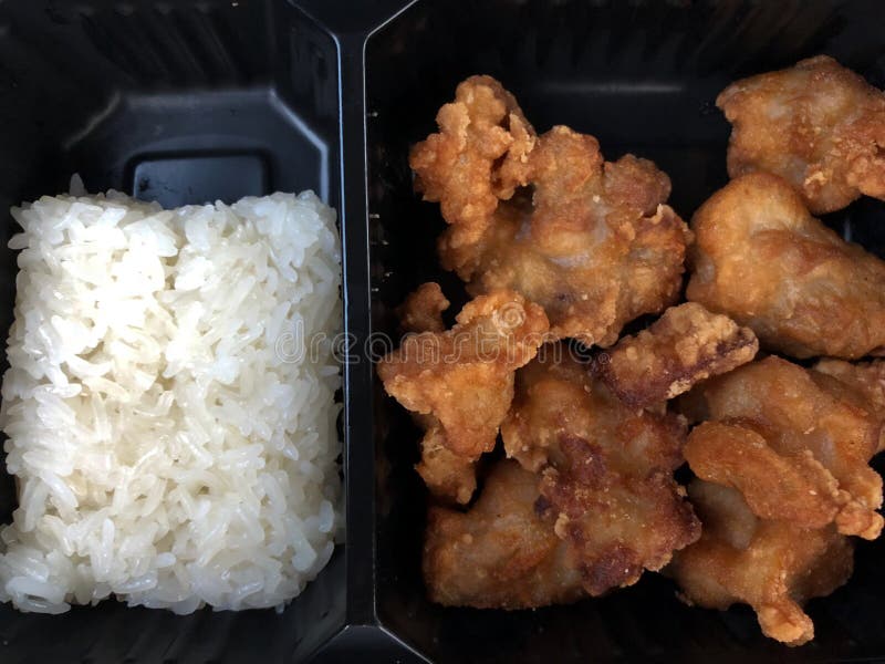 Fried Chicken and Sticky Rice Stock Photo - Image of spicy, dish: 111573466