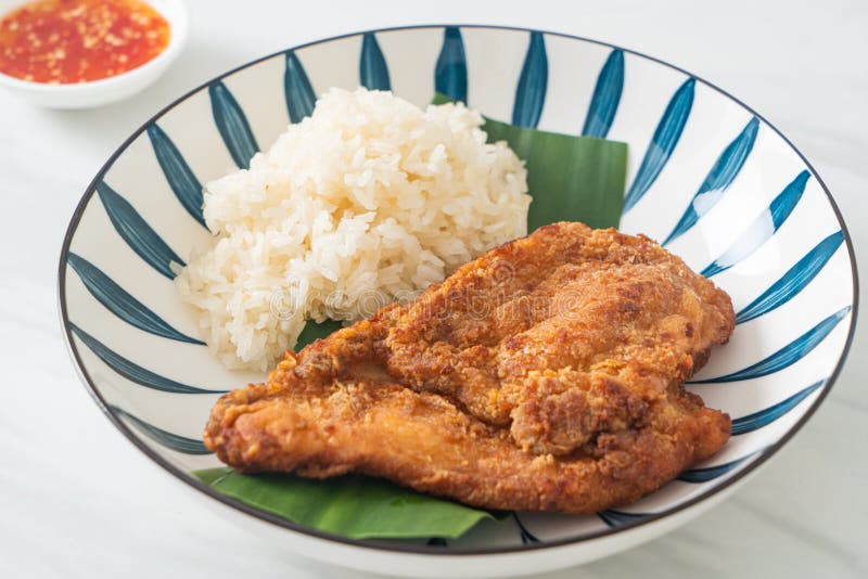 Fried Chicken with Sticky Rice Stock Photo - Image of meal, crunchy ...