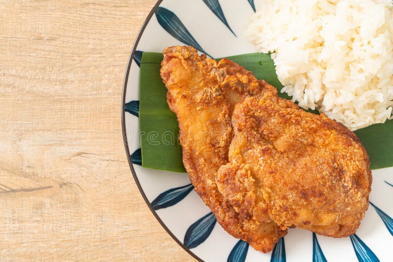 Fried Chicken with Sticky Rice Stock Photo - Image of fresh, cooking ...