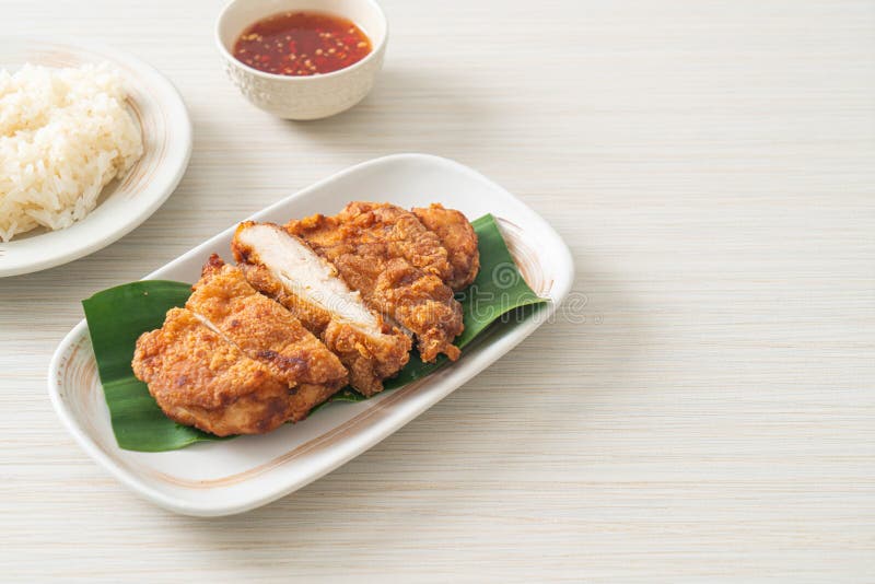 Fried Chicken with Sticky Rice Stock Photo - Image of asian, plate ...