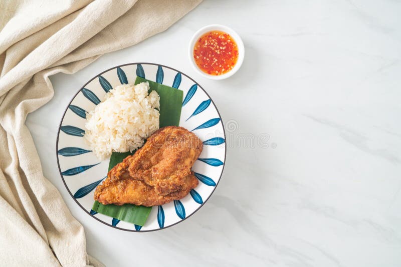 Fried Chicken with Sticky Rice Stock Photo - Image of fastfood, dish ...