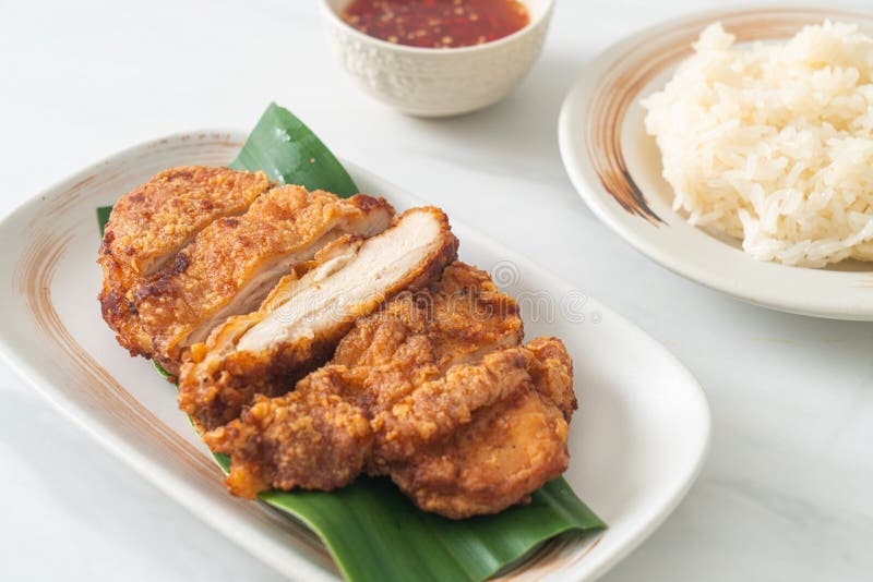 Fried Chicken with Sticky Rice Stock Image - Image of closeup, breaded ...