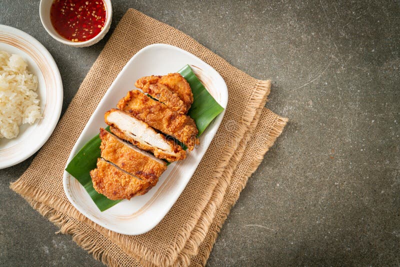 Fried Chicken with Sticky Rice Stock Photo - Image of meal, closeup ...