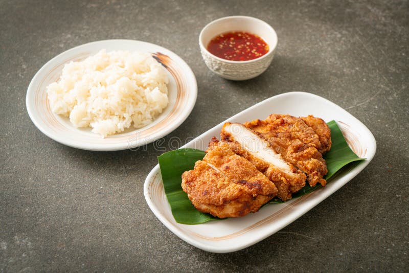 Fried Chicken with Sticky Rice Stock Image - Image of fast, dish: 239863667