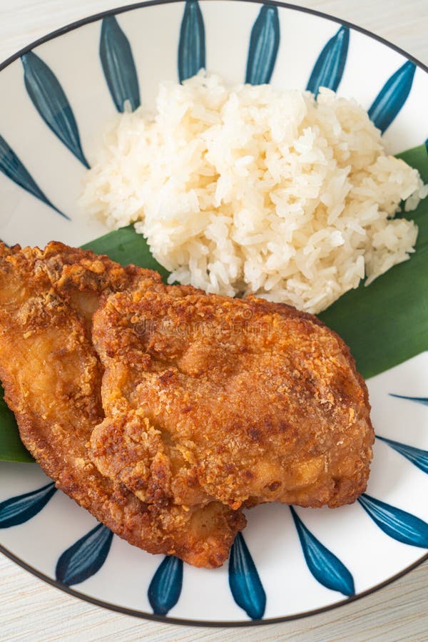 Fried Chicken with Sticky Rice Stock Photo - Image of breaded, calories ...