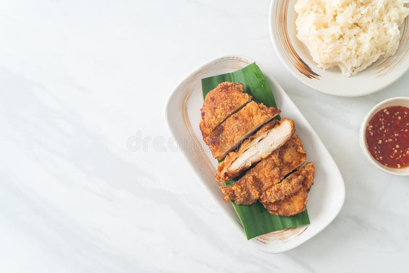 Fried Chicken with Sticky Rice Stock Photo - Image of fast, nutrition ...