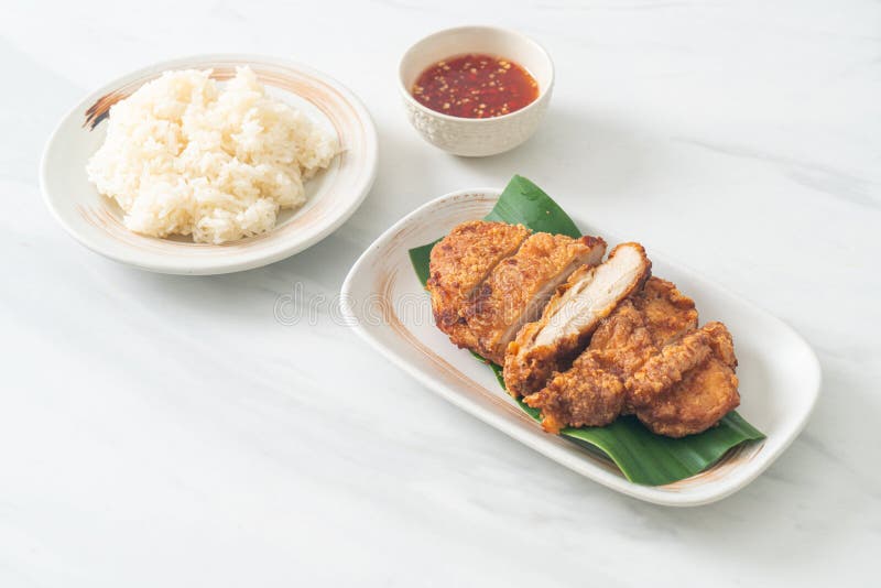 Fried Chicken with Sticky Rice Stock Photo - Image of food, healthy ...