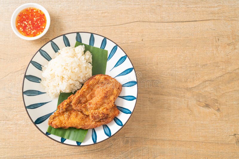 Fried Chicken with Sticky Rice Stock Photo - Image of closeup, meat ...