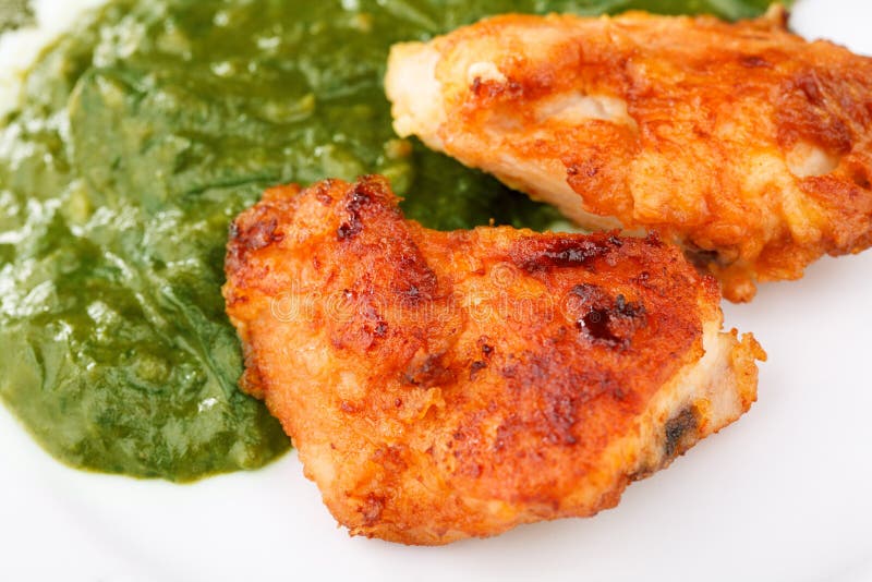 Fried Chicken Strips with Spinach Stock Photo - Image of strips ...
