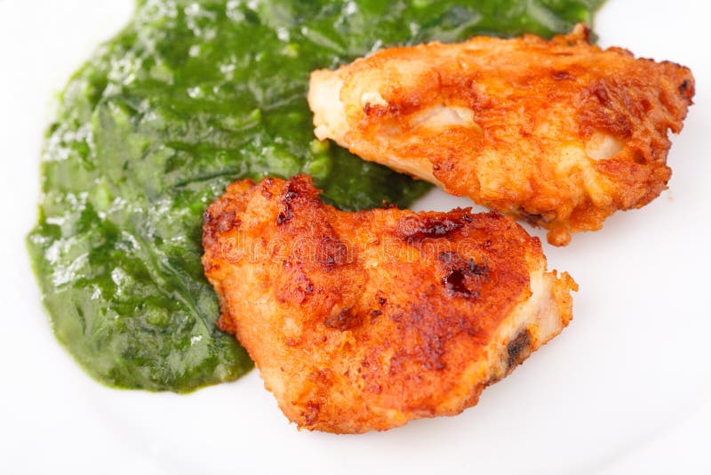 Fried Chicken Strips with Spinach Stock Photo - Image of gourmet, lunch ...