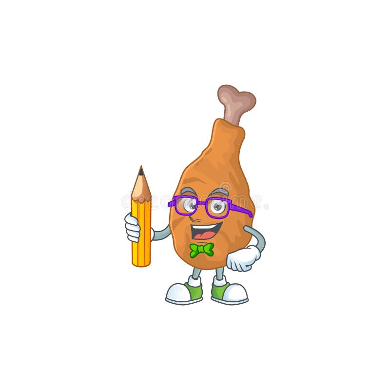 Fried Chicken Student Cartoon Character Studying with Pencil Stock ...