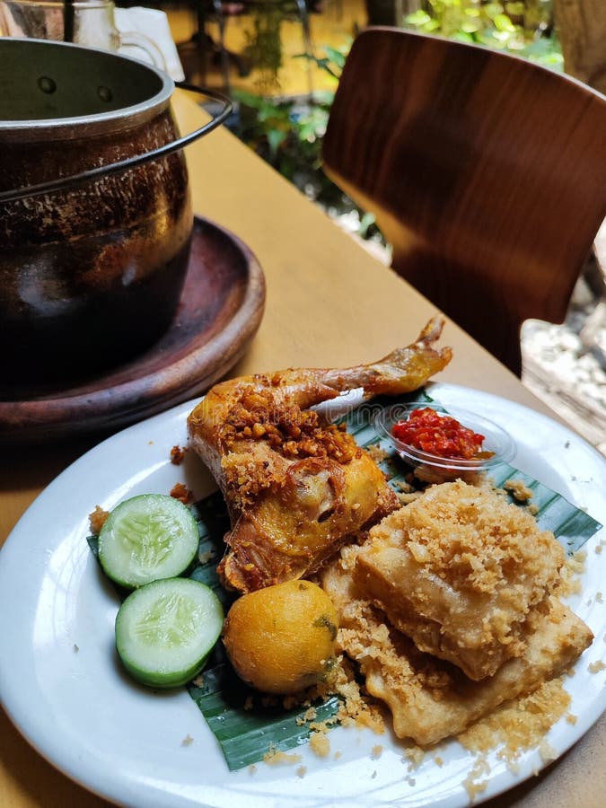 Fried Chicken Tempe and Tofu with Indonesia Traditional Stock Image ...