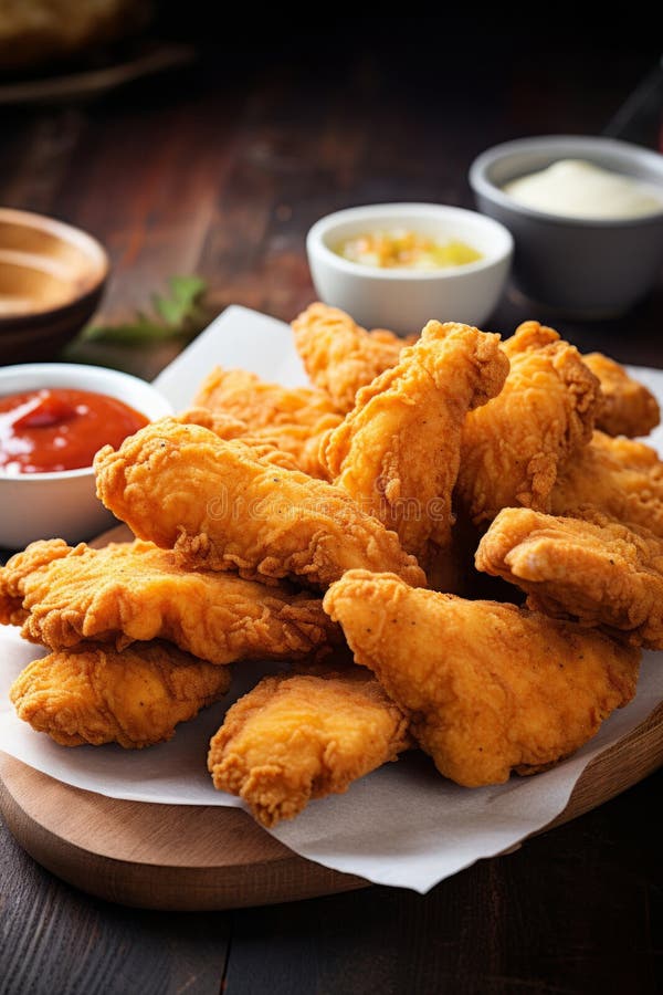 Fried Chicken Tenders or Nuggets with Ketchup and Ranch for Dipping ...